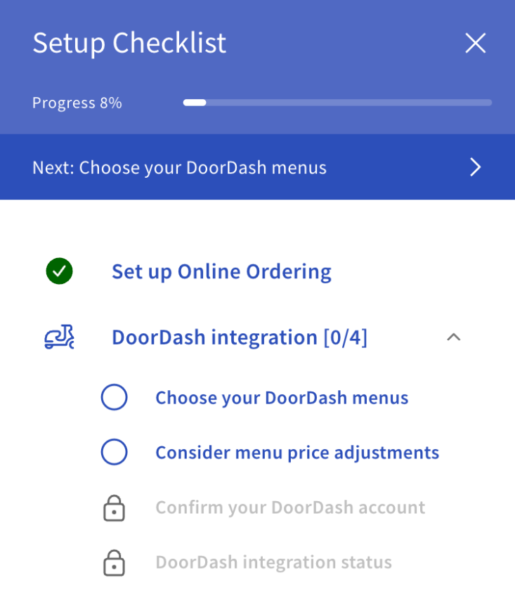 I’m having trouble completing the Setup Checklist for DoorDash, Grubhub ...