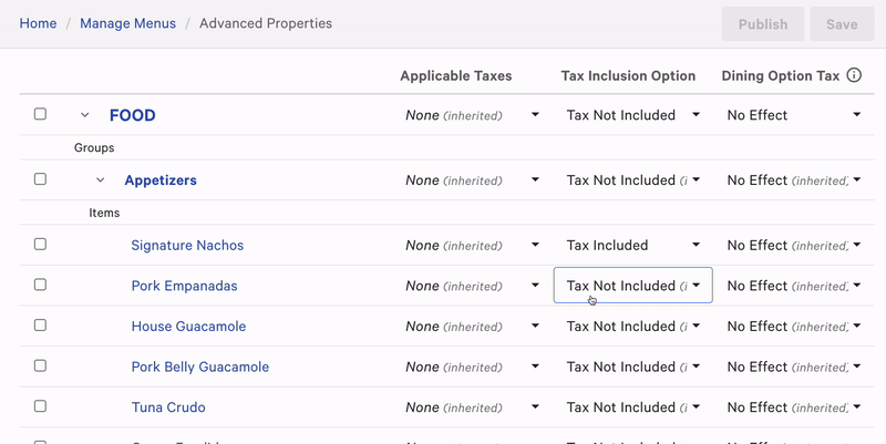showing advanced properties page, Tax Inclusion Option for Pork ...