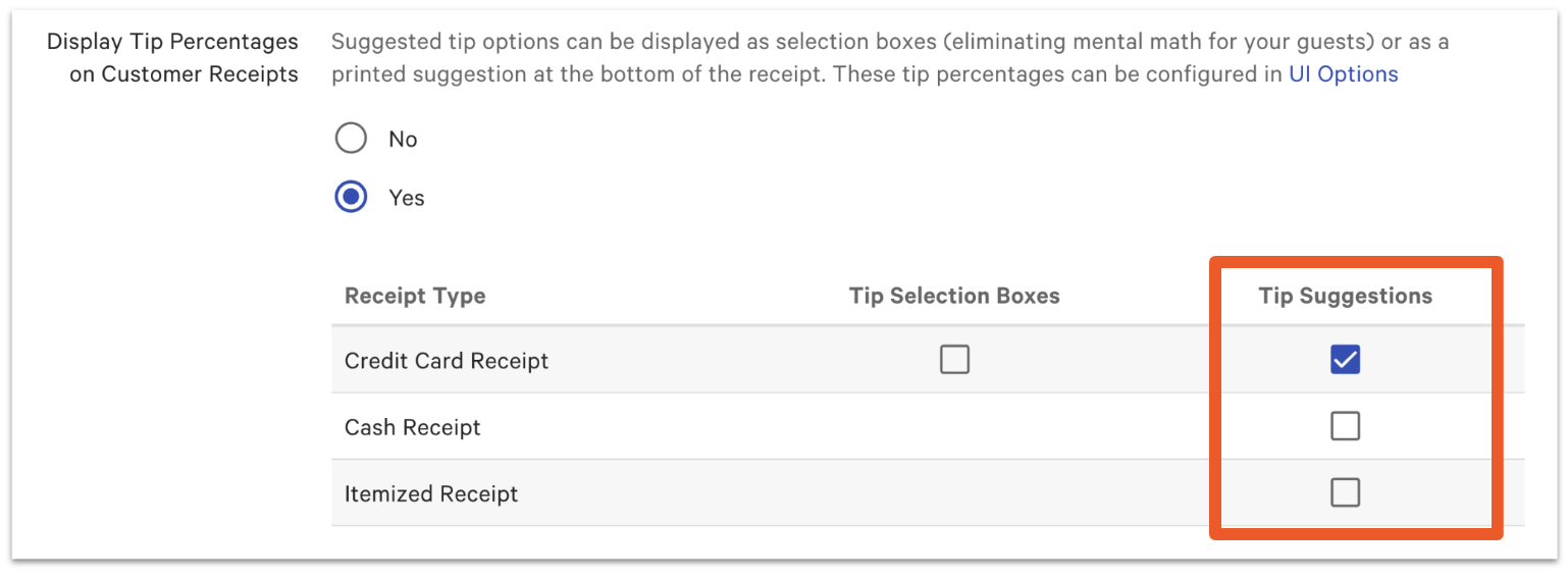 Display Suggested Tip Amounts on Receipts
