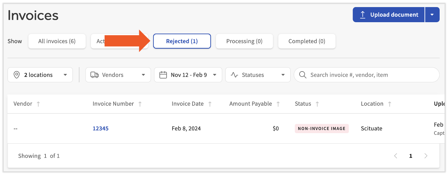xtraCHEF: Rejected and Action Needed Invoices