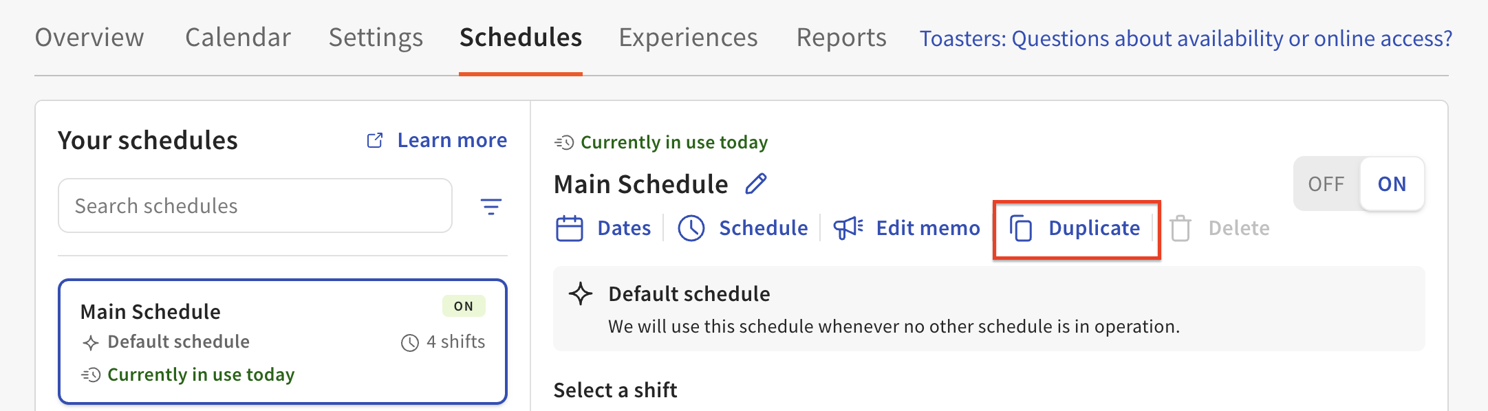 Toast Tables™: Schedules