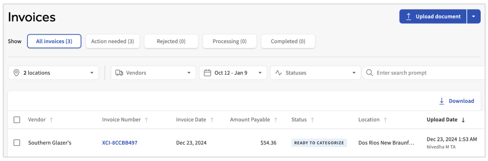 xtraCHEF: Invoices and Invoice Status