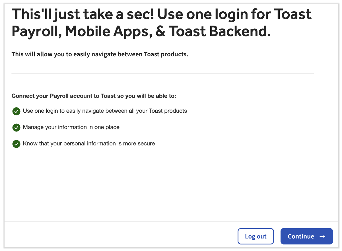 Unified Login Experience for Toast Web and Toast Payroll