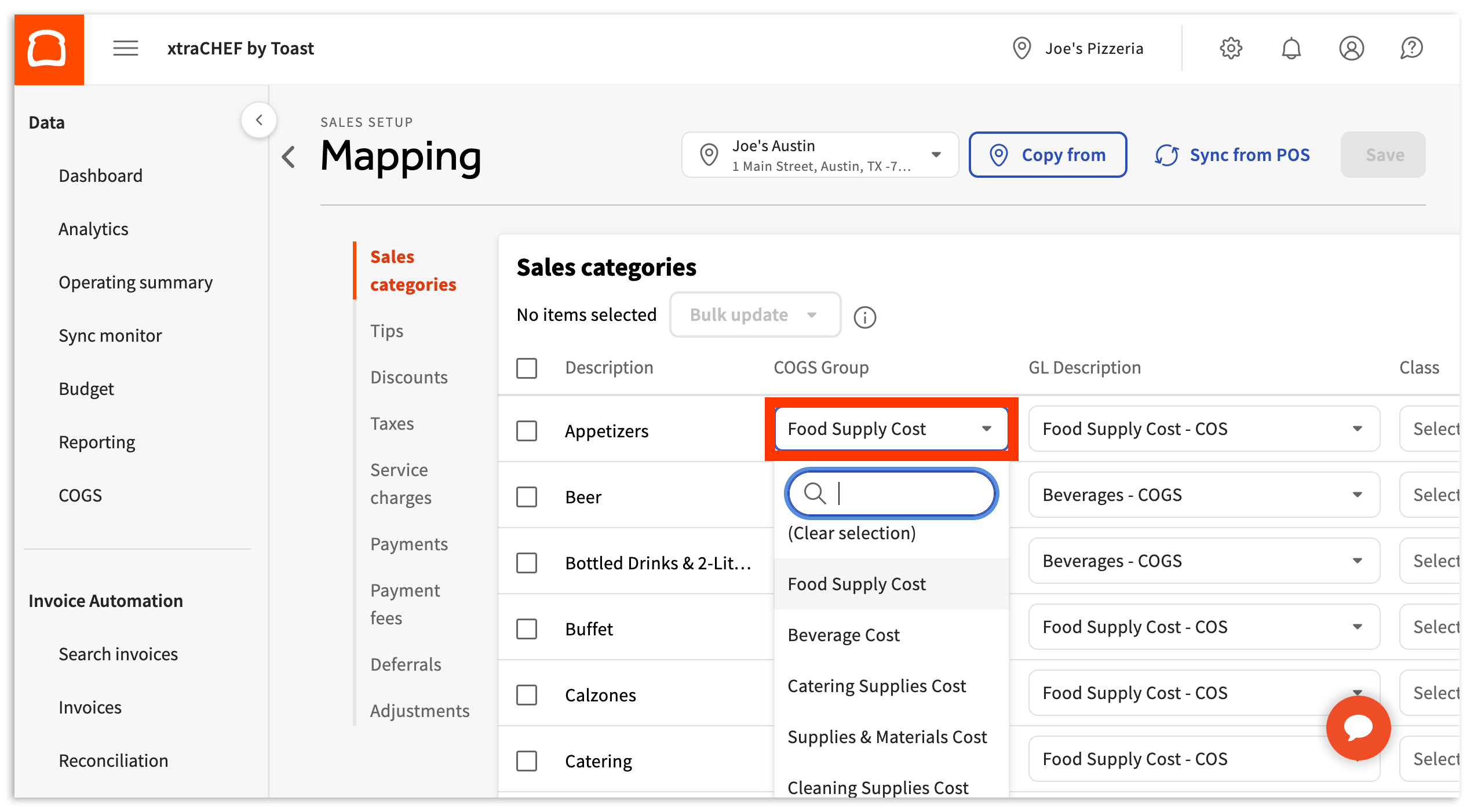 xtraCHEF: COGS Mapping