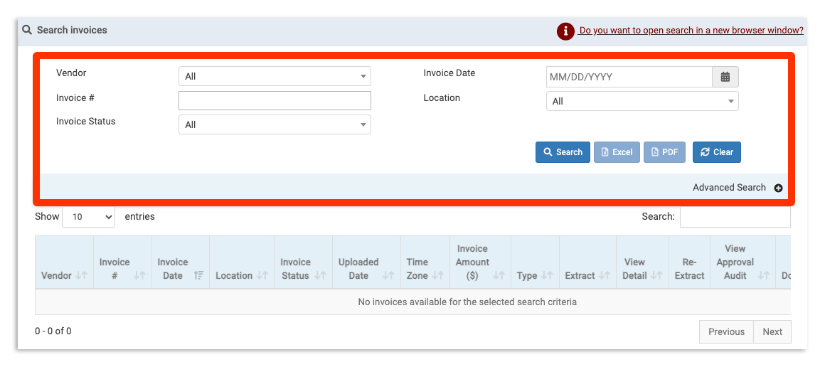 xtraCHEF: Invoice Search
