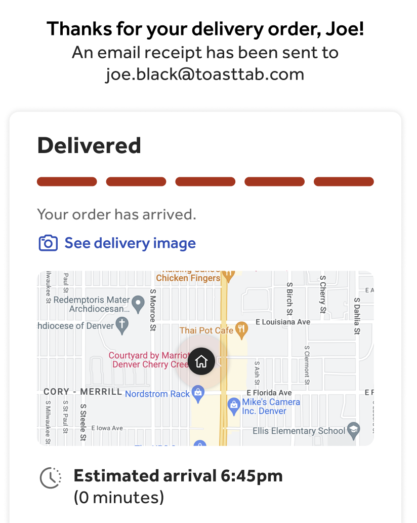 Toast Delivery Services® Order Status Tracking