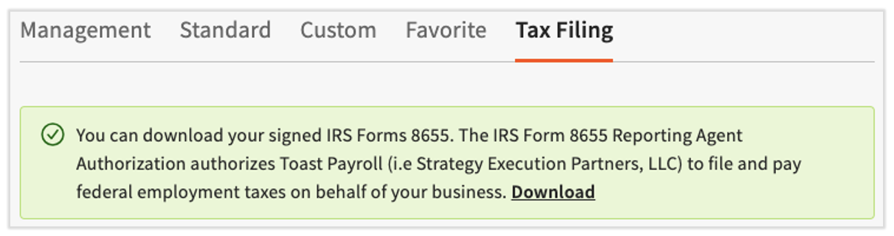 Toast Payroll: Form 8655 Reporting Agent Authorization