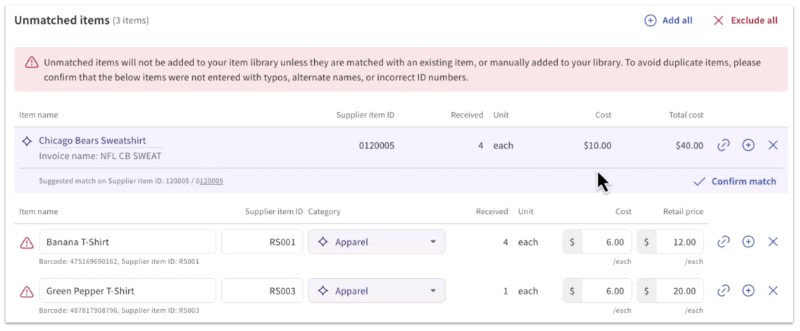 Toast Retail: Import Invoices