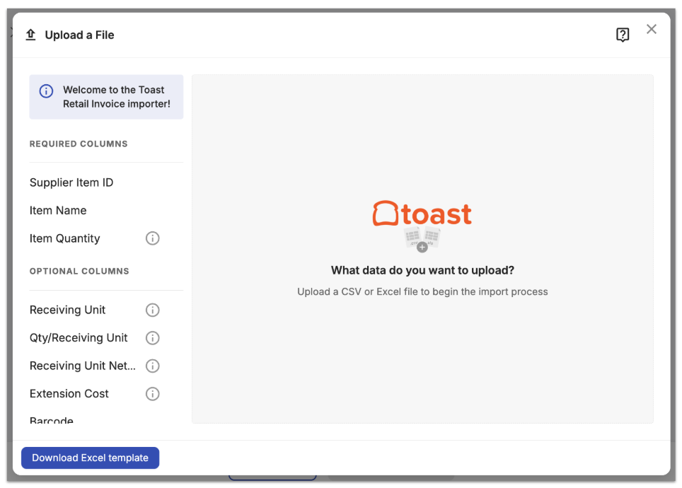 Toast Retail: Import Invoices
