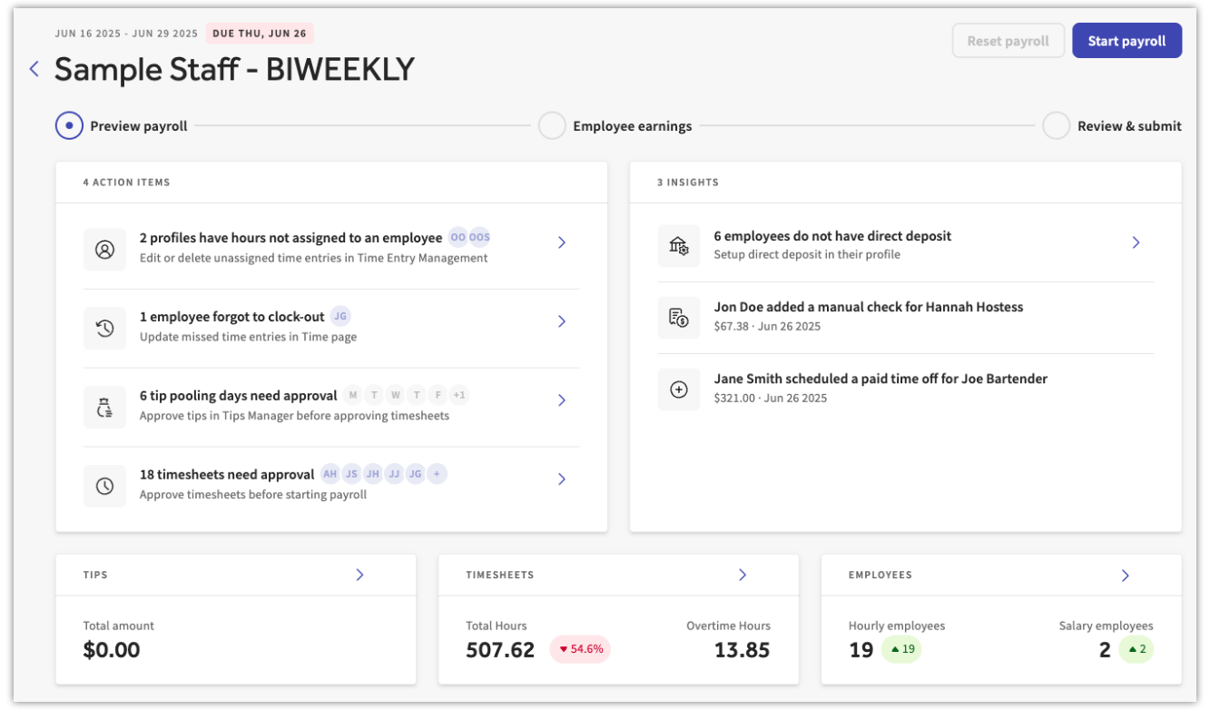 Toast Payroll: Preview Payroll Step