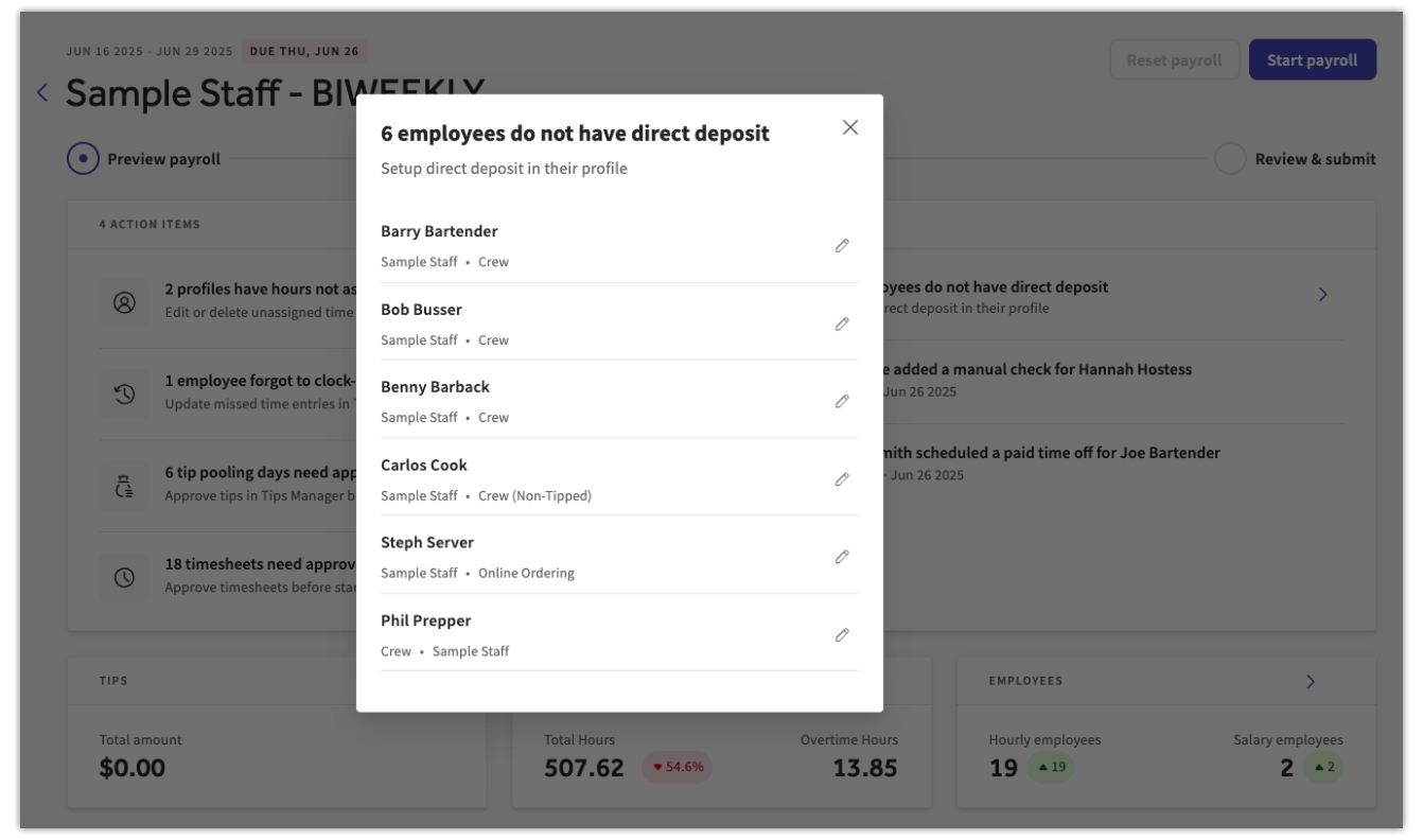 Toast Payroll: Preview Payroll Step