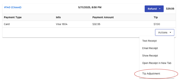 Adjust Tips on a Closed Check