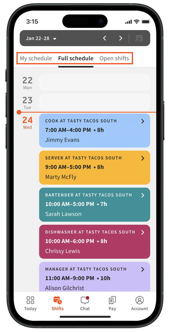 The MyToast App: Shifts