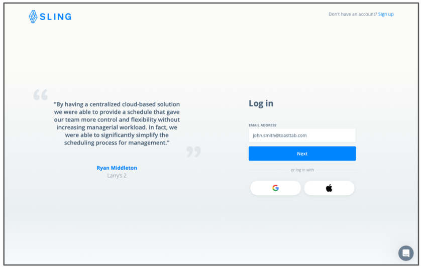 Sling by Toast: Log In