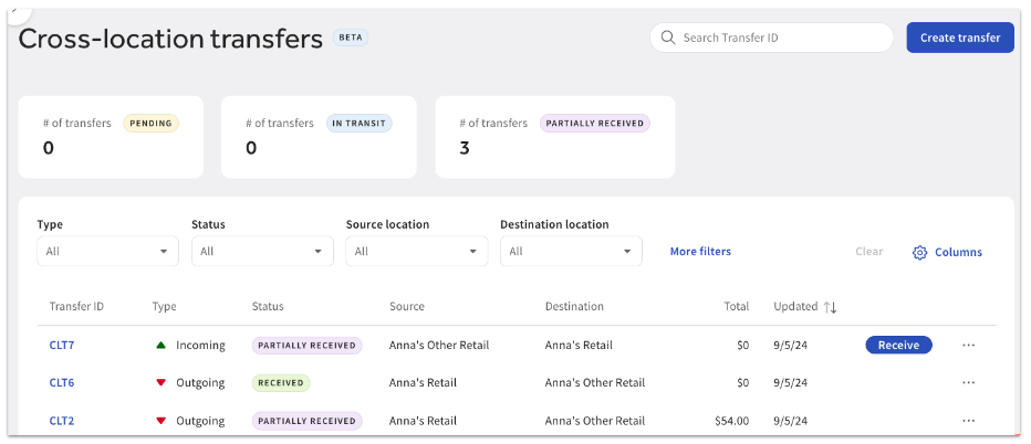 Toast Retail: Utilize Cross-Location Transfers
