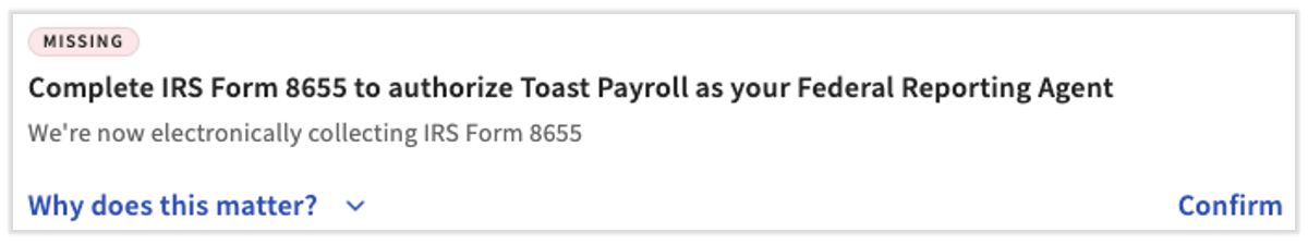 Toast Payroll: Form 8655 Reporting Agent Authorization