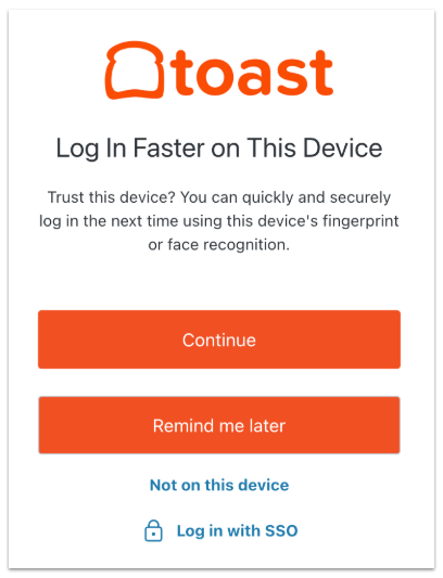 Log in to Toast Web With Biometrics
