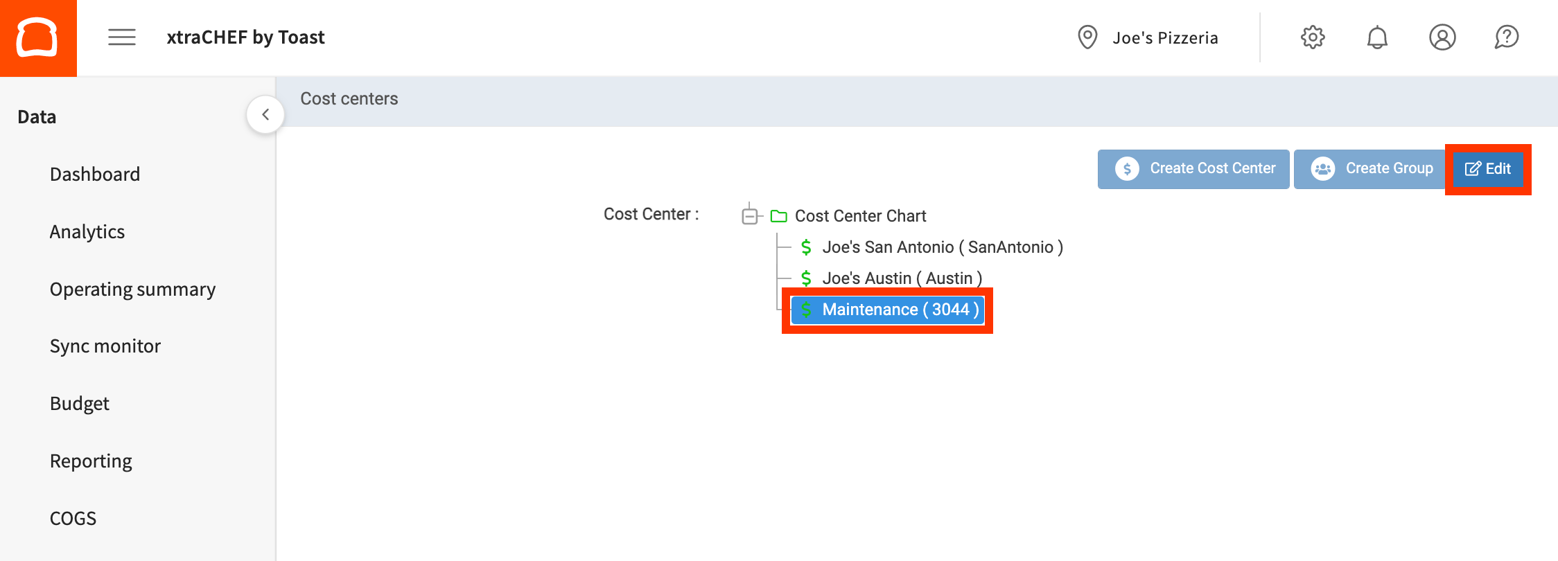 xtraCHEF: Cost Center