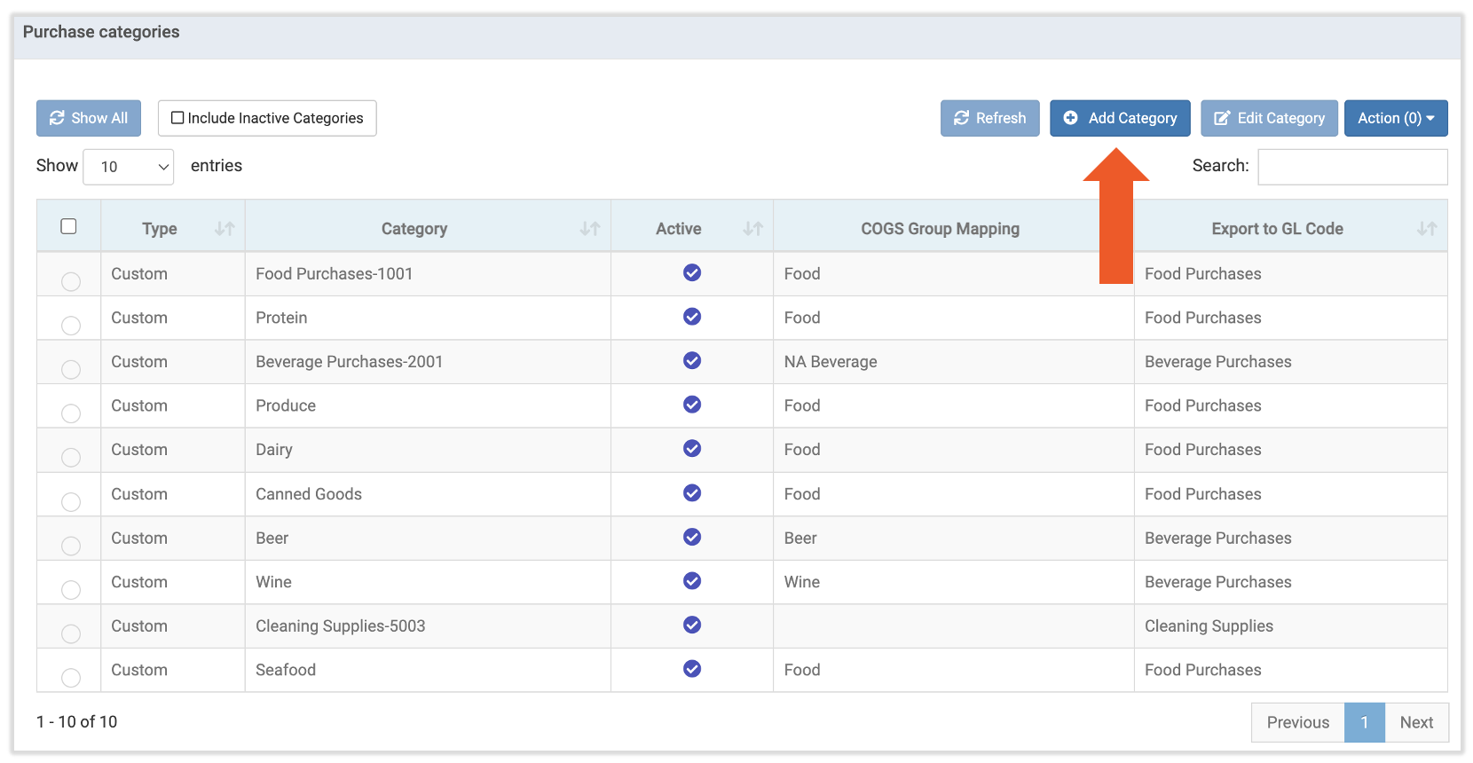 xtraCHEF: Create and Edit Purchase Categories