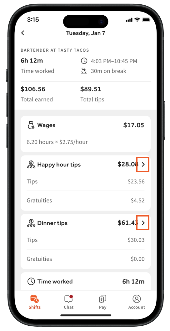 The MyToast App: Shifts