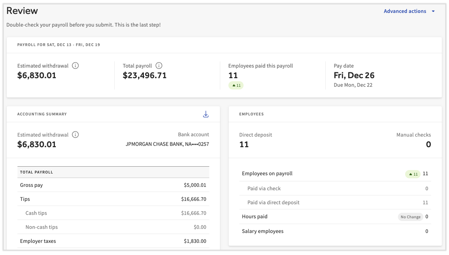 Toast Payroll: Review and Submit Step