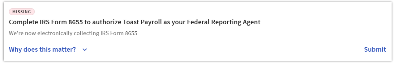 Toast Payroll: Form 8655 Reporting Agent Authorization